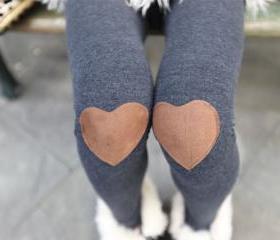 Red Heart Patched Leggings Tights In Grey on Luulla